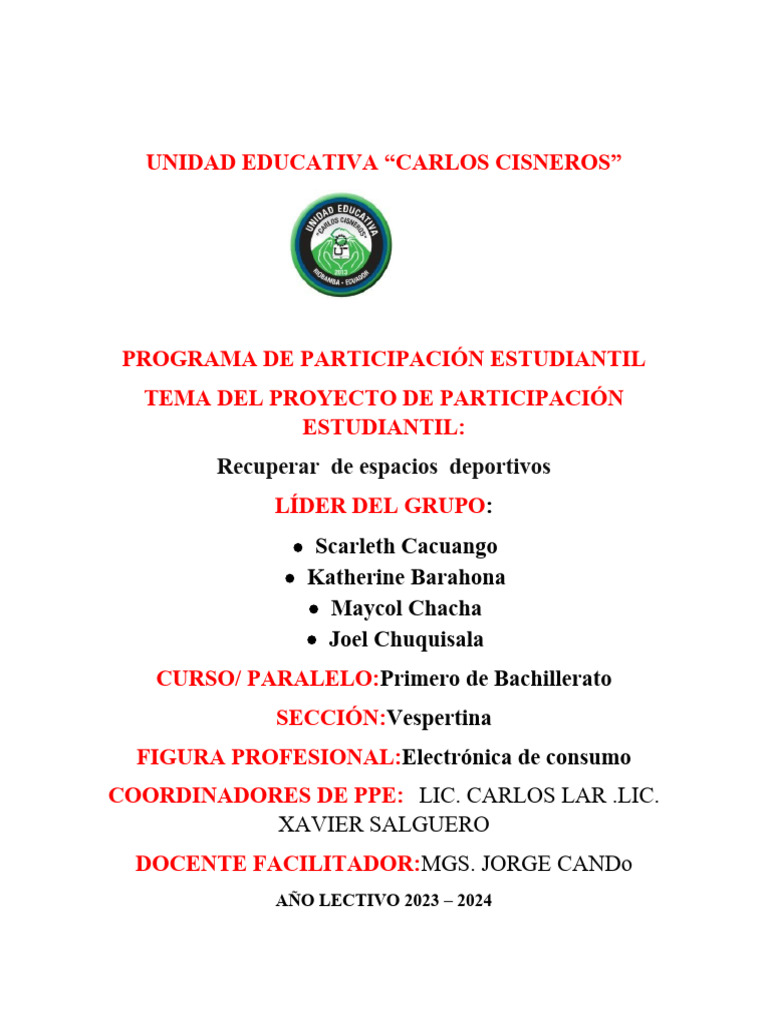 Formato Del Proyecto PPE 2023-2024 | PDF