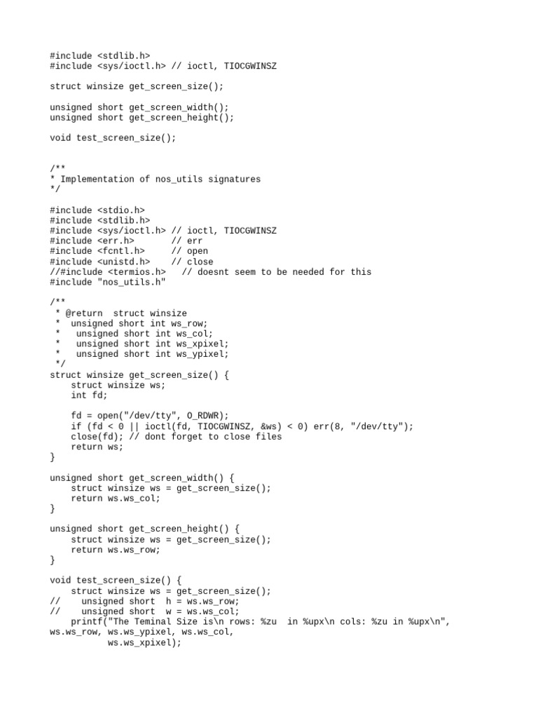 Get Terminal Size in C | PDF
