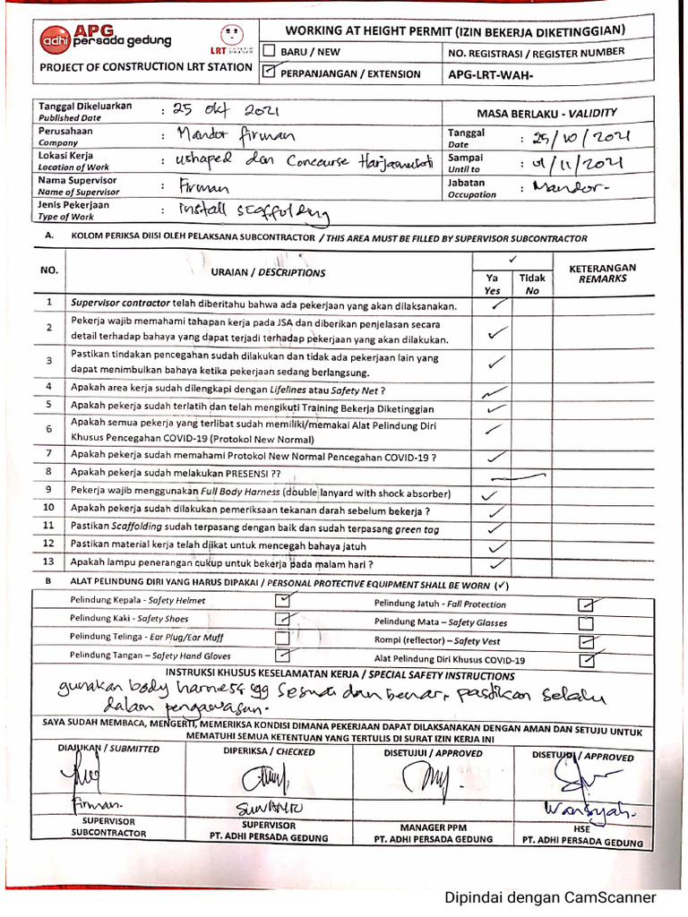 Permit Wah Install Scaffolding (HJM) | PDF