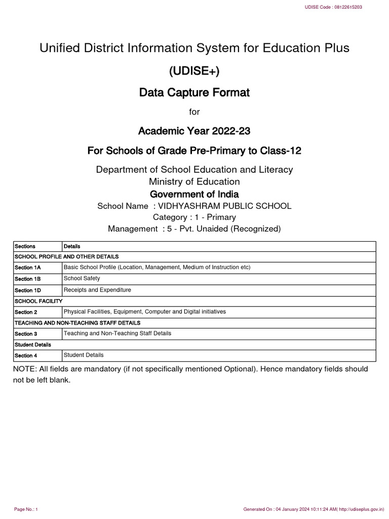 Unified District Information System For Education Plus: (UDISE+) Data ...