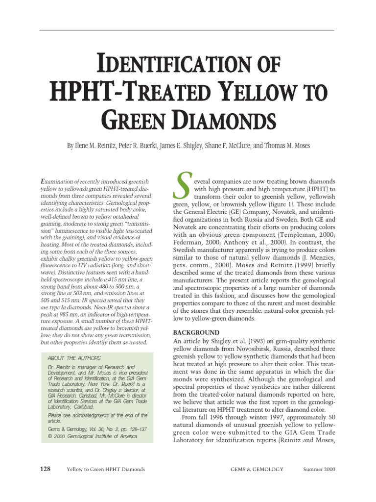 Identification of HPHT Treated Yellow To | PDF | Diamond | Fluorescence