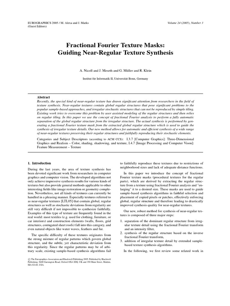 Fractional Fourier Texture Masks | PDF | Discrete Fourier Transform | Texture Mapping