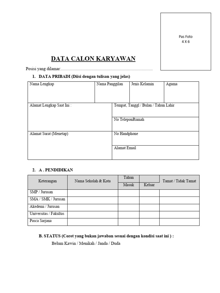 Data Calon Karyawan | PDF