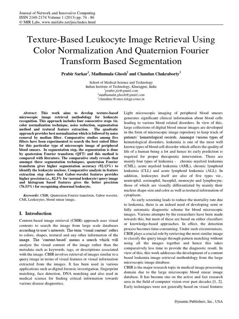 Texture Based Leukocyte Image Retrieval Using Pdf Mean Squared Error Medical Imaging