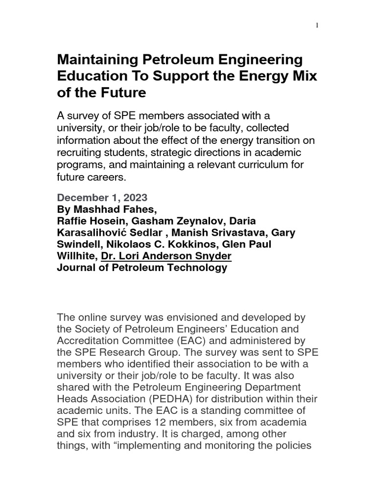 Maintaining Petroleum Engineering Education Pdf