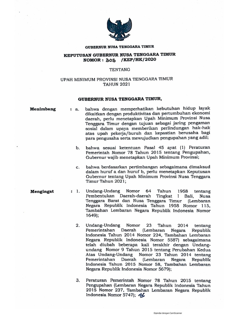 SK UMP Nusa Tenggara Timur 2021 | PDF