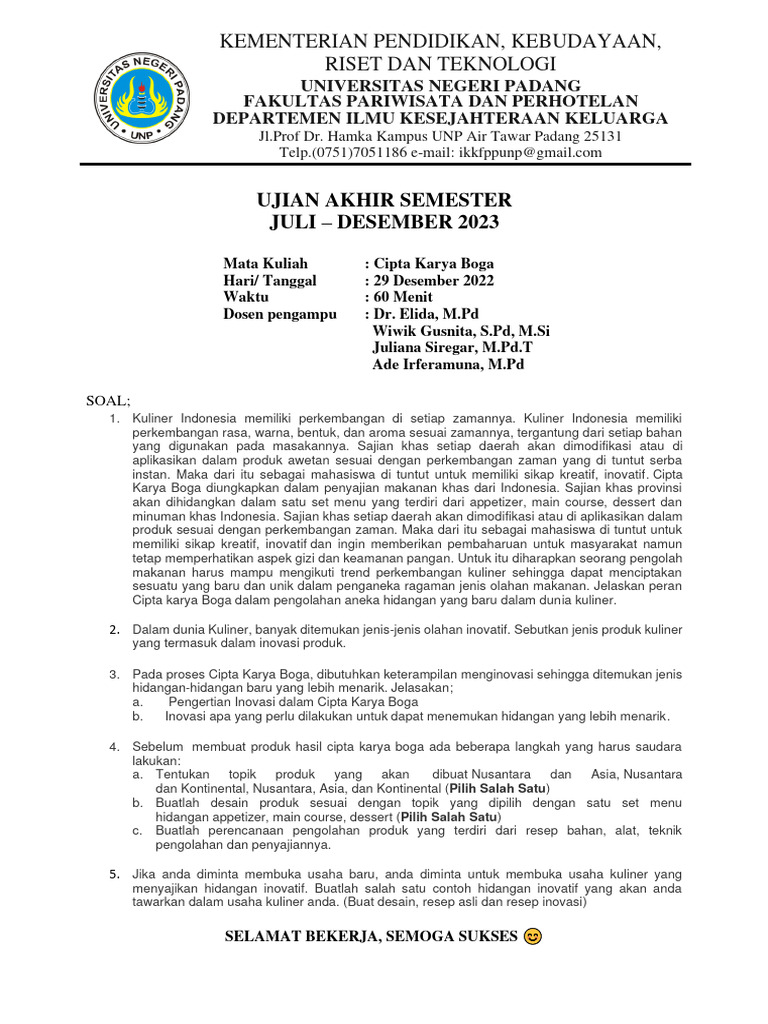 Soal Uas Cipta Karya | PDF | Kesehatan Holistik