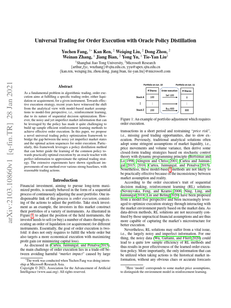 Universal Trading For Order Execution With Oracle Policy Distillation | PDF | Market (Economics ...