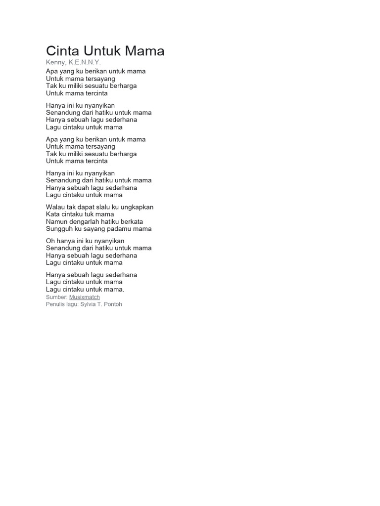 Lirik Lagu Cinta untuk Mama | PDF