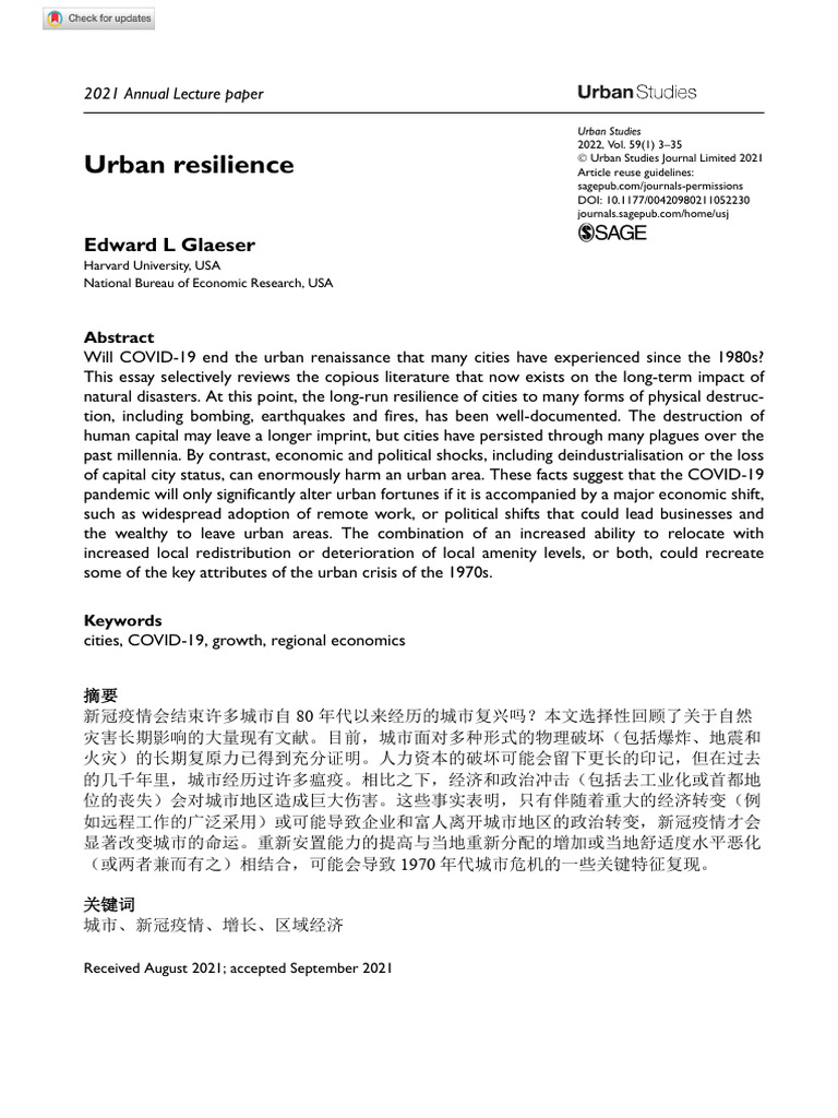 (Urban-Resilience) Glaeser-2021 | PDF