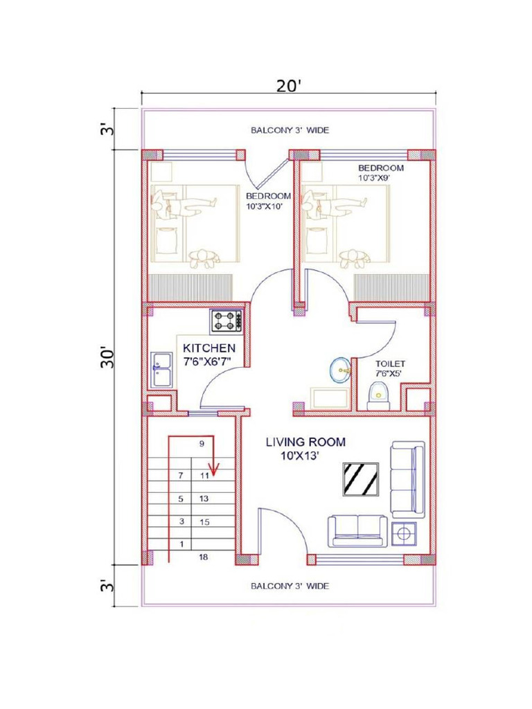20 X 36 FT Basic and Simple House Plan | PDF