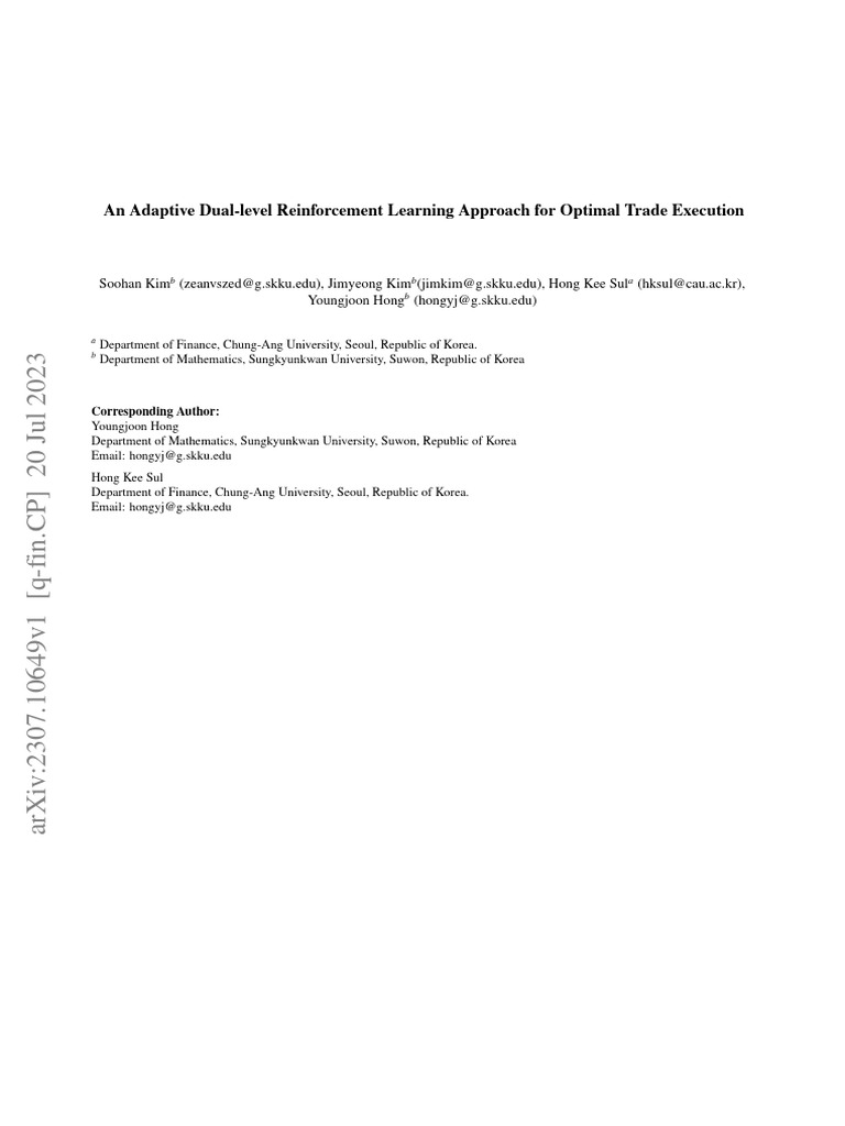 An Adaptive Dual-Level Reinforcement Learning Approach For Optimal Trade Execution | PDF | Order ...