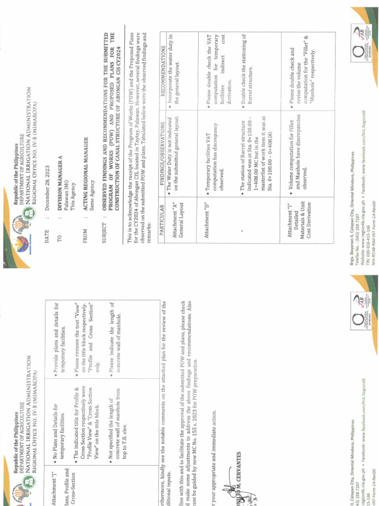 Observed Findings and Recommendations For The Submitted Program of ...