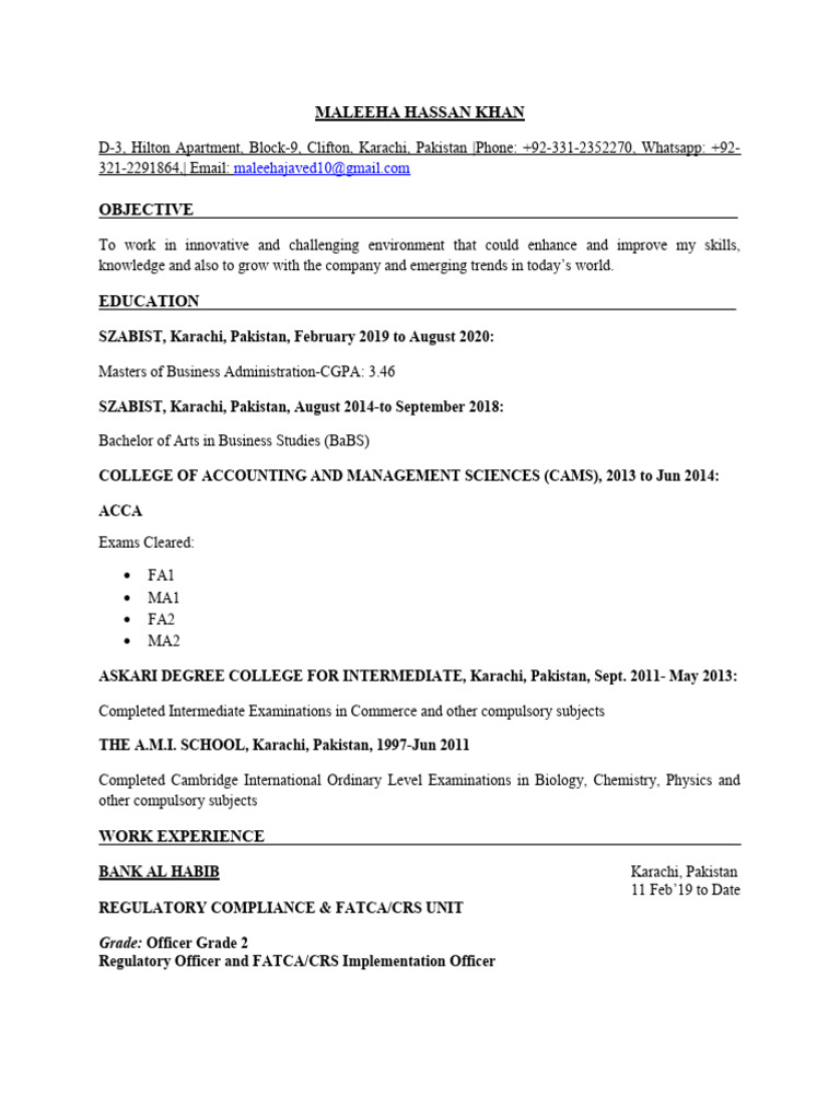 Updated CV-Maleeha Javed | PDF