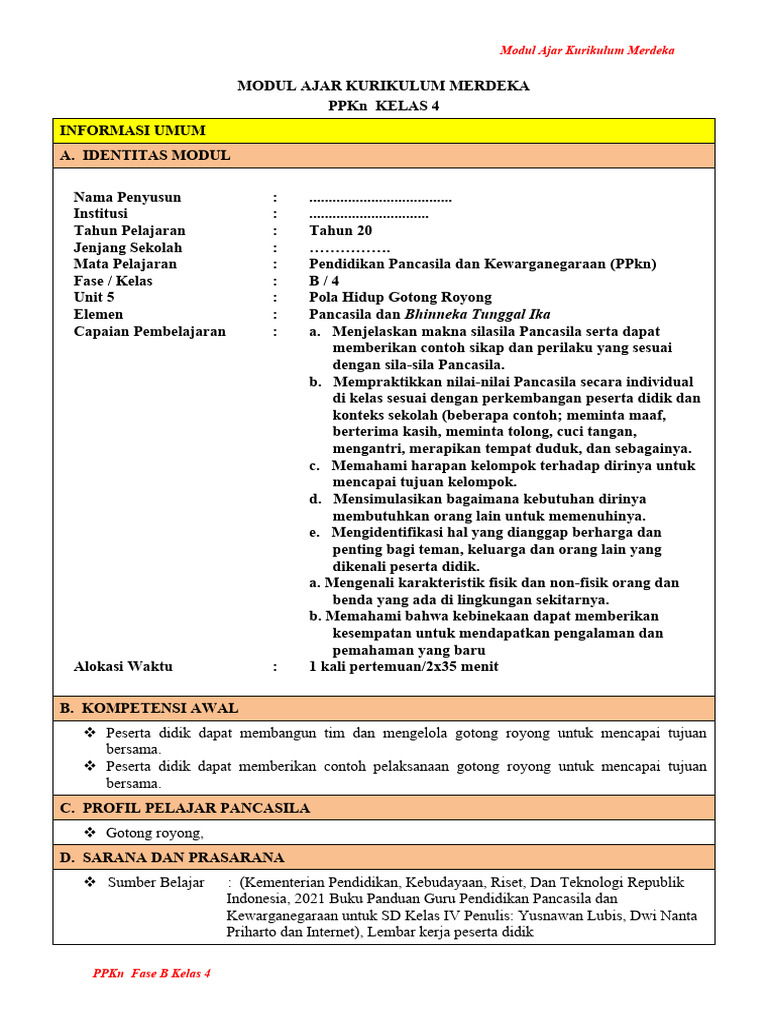 Modul Ajar PPKN Unit V | PDF