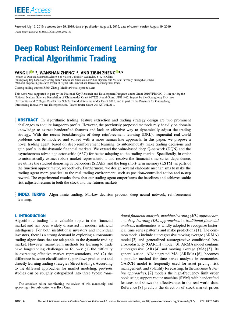 Deep Robust Reinforcement Learning For Practical Algorithmic Trading | PDF | Machine Learning ...