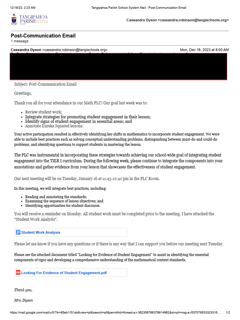Cassandra Dyson Leading Common Planning Time Post Communication Email ...