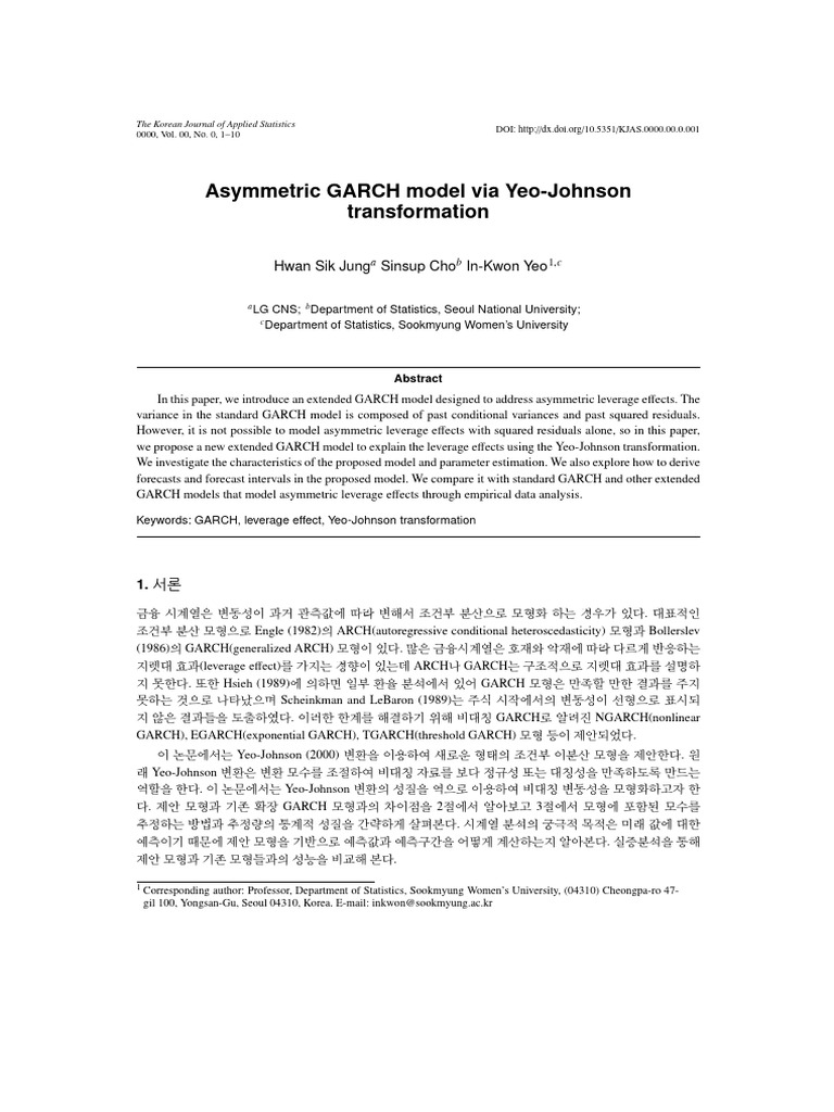 Asymmetric GARCH Model Via Yeo-Johnson Transformation | PDF