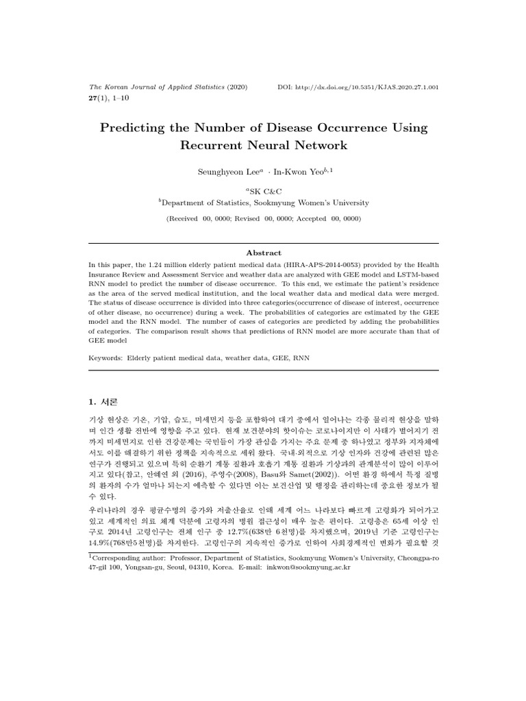 Predicting The Number of Disease Occurrence Using Recurrent Neural Network | PDF