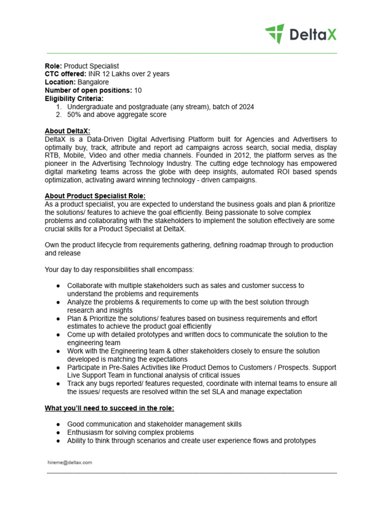 DeltaX 2024 Product Specialist 2023-12-12 165013 DeltaX - Product Specialist - Job Description ...