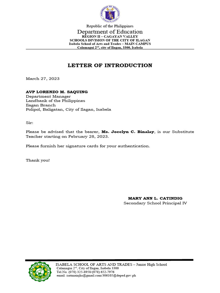 Letter of Introduction | PDF | Secondary Education | Schools