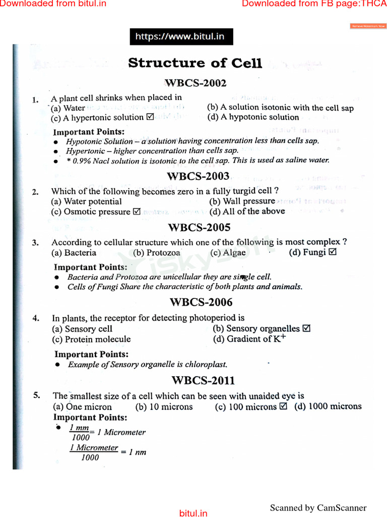 (Bitul - In) WBCS Biology Preliminary Q.Paper 1999-2017 | PDF