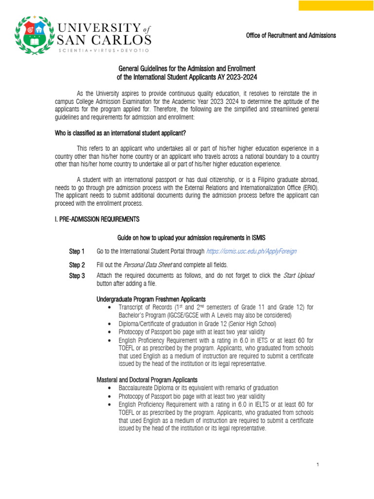 5general Guidelines For Admission and Enrollment of International Applicants 1st Sem AY 2023 ...