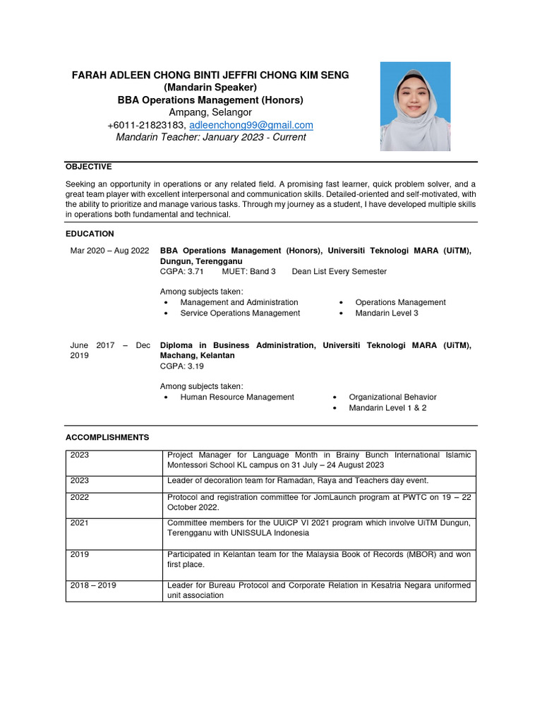 Resume Farah Adleen | PDF