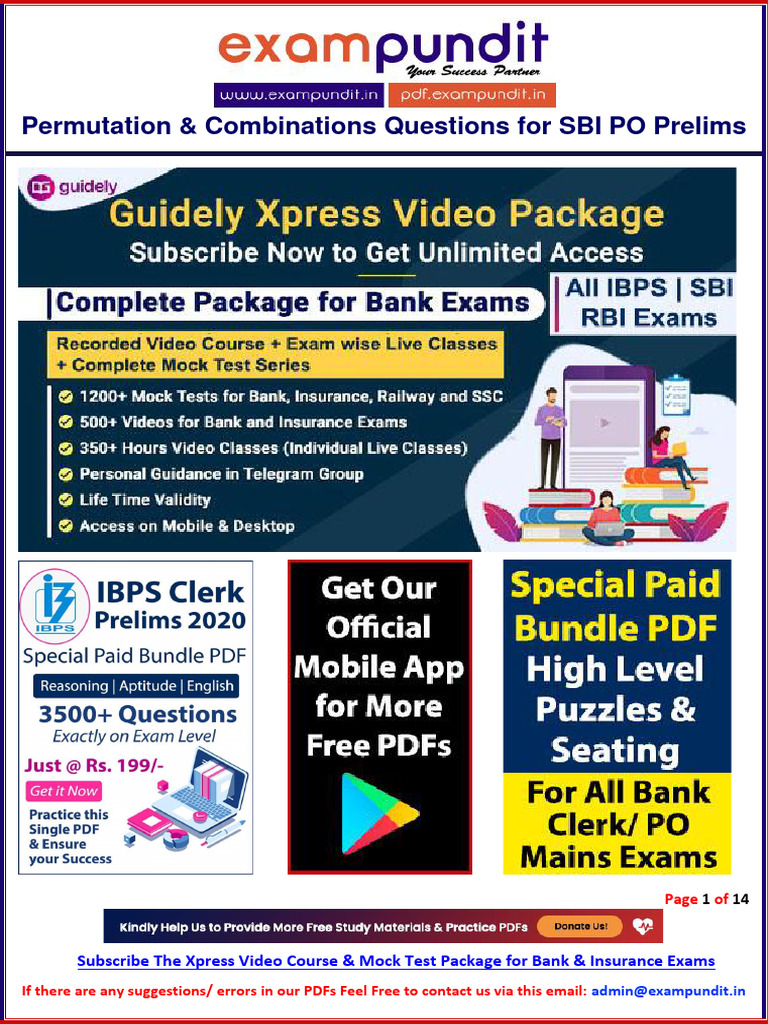 Permutation and Combination Questions Specially For Sbi Po Prelims ... Permutation and Combination Questions Specially For Sbi Po Prelims ...
