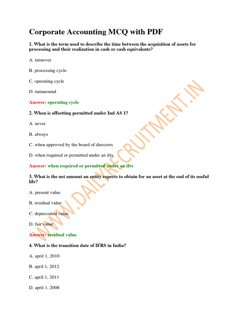 Corporate Accounting MCQ With PDF | PDF | Fair Value | Cost