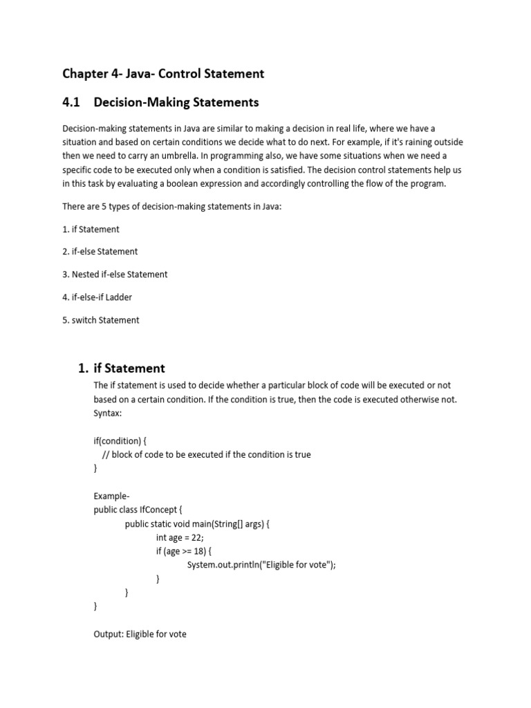 Chapter 4- Java- Control Statement and Loops | PDF Chapter 4- Java- Control Statement and Loops | PDF