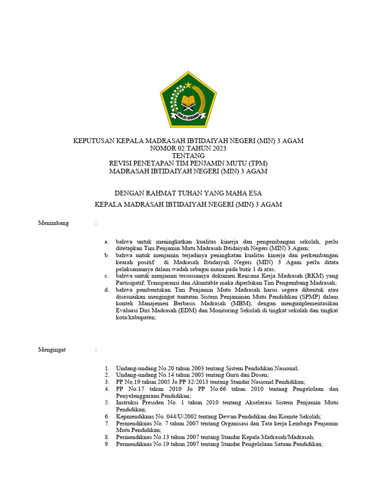 SK Revisi Tim Penjaminan Mutu | PDF