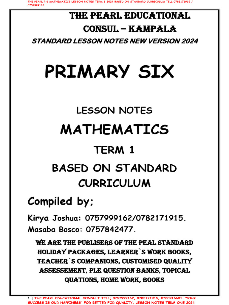 The Pearl p.6 Term 1 Mathematics Lesson Notes 2024 (New Version) | PDF ...