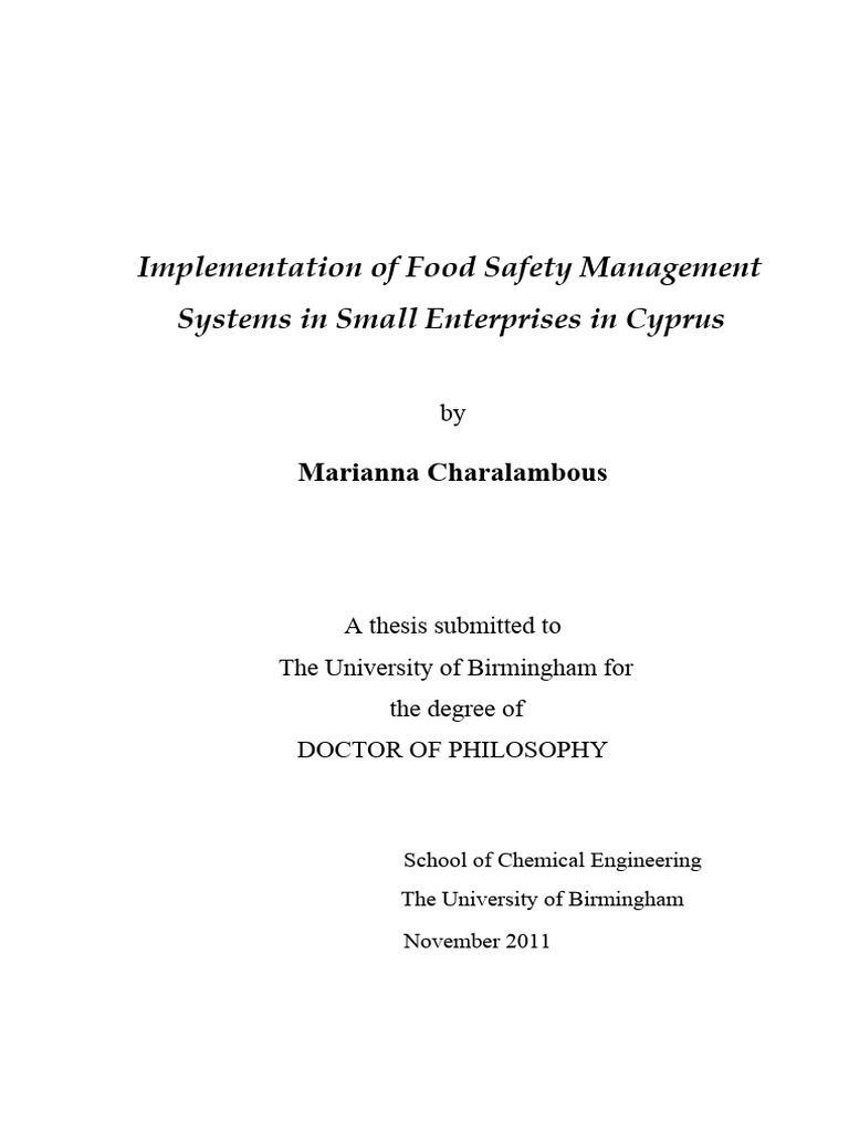 Implementation of Food Safety Management Systems in Small Enterprises in Cyprus | PDF | Hazard ...