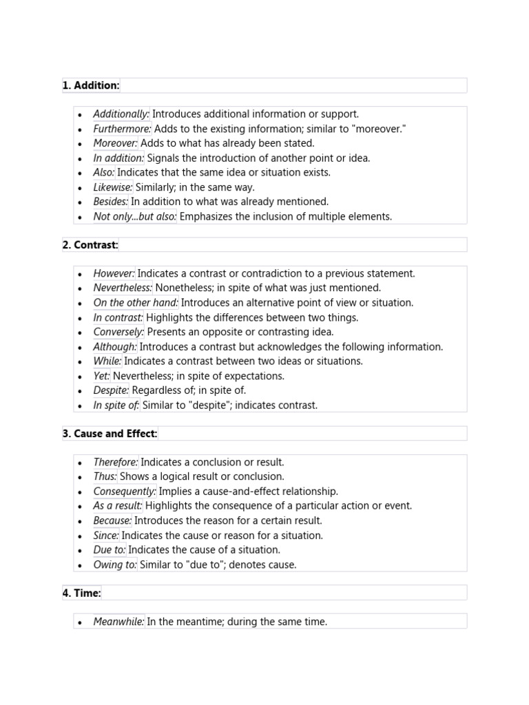 Linking Words List | PDF | Reason | Causality