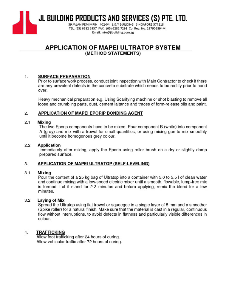 Ultratop Self-Leveling - Method Statements | PDF