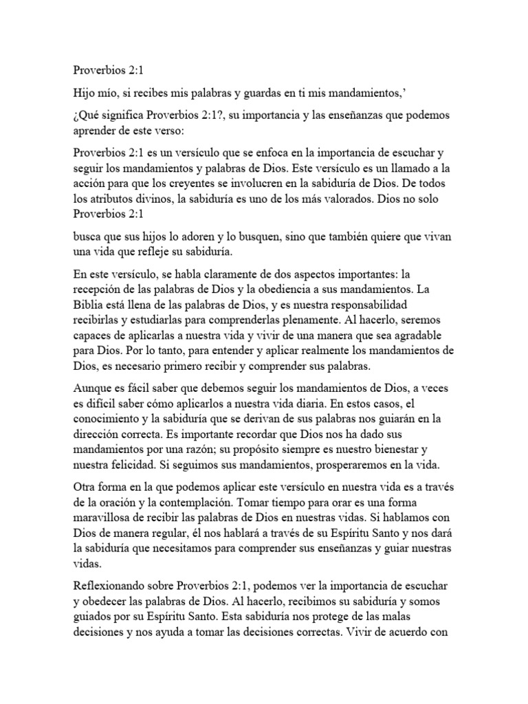 Proverbios 2:1 y la Sabiduría Divina | PDF | Crecimiento personal y ...