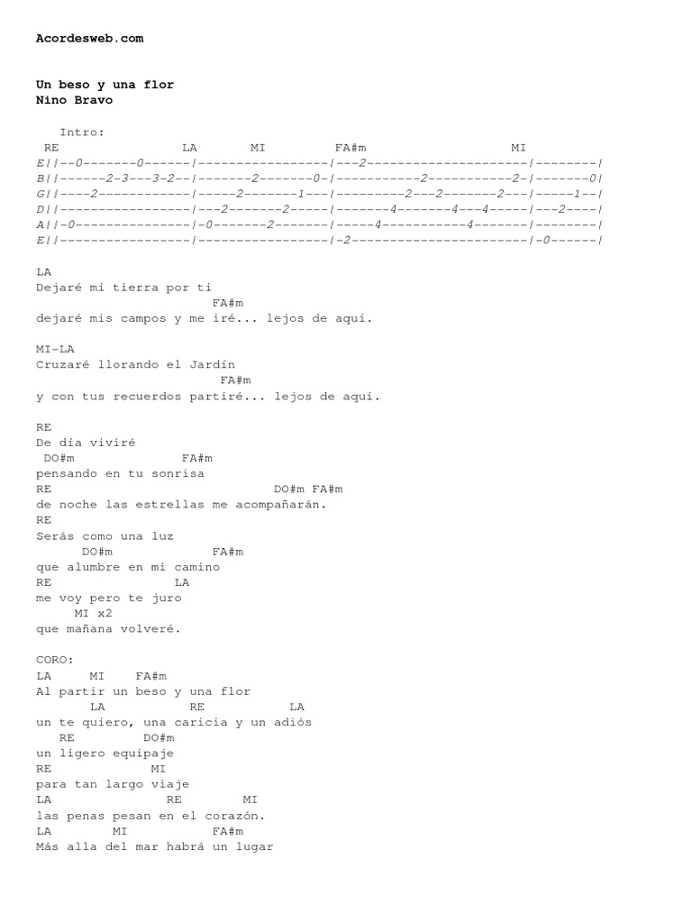 Un Beso y Una Flor Nino Bravo Acordesweb Com | PDF