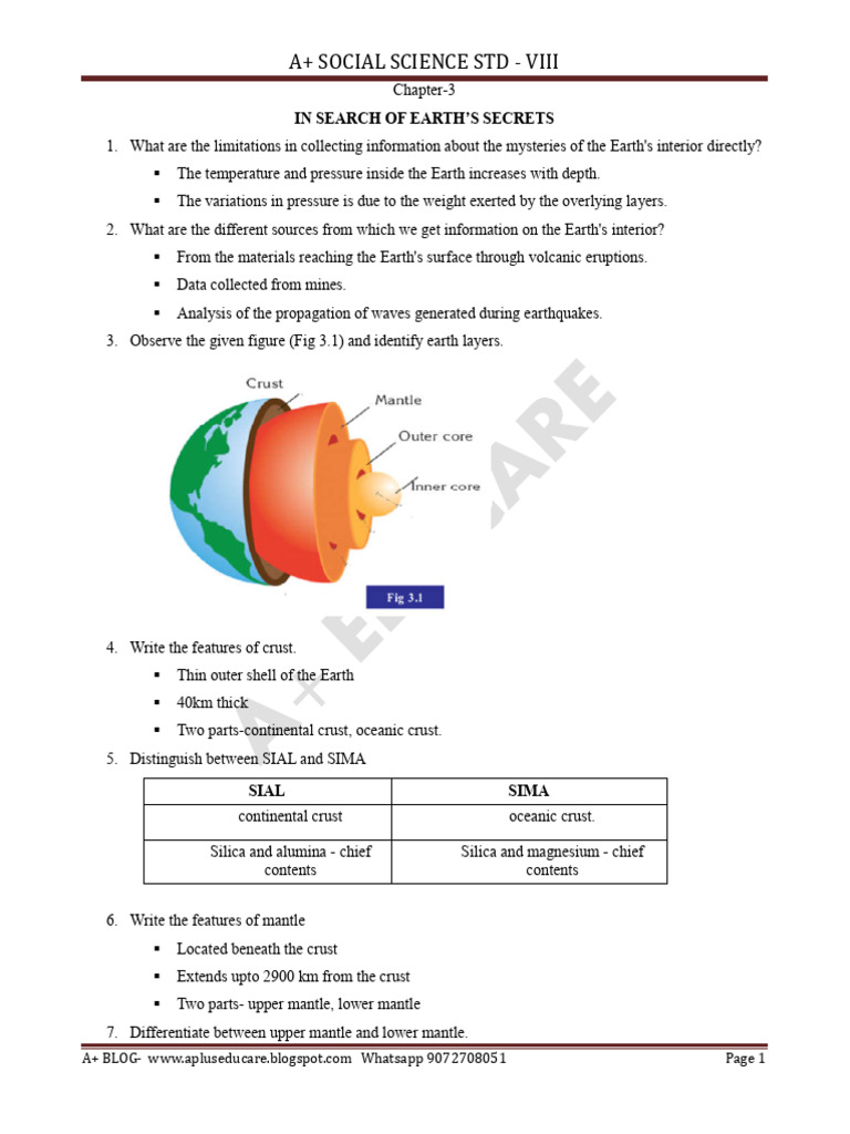A+ Blog Class 8 Chapter 3 in Search of Earth's Secrets PDF Note | Download Free PDF | Rock ...
