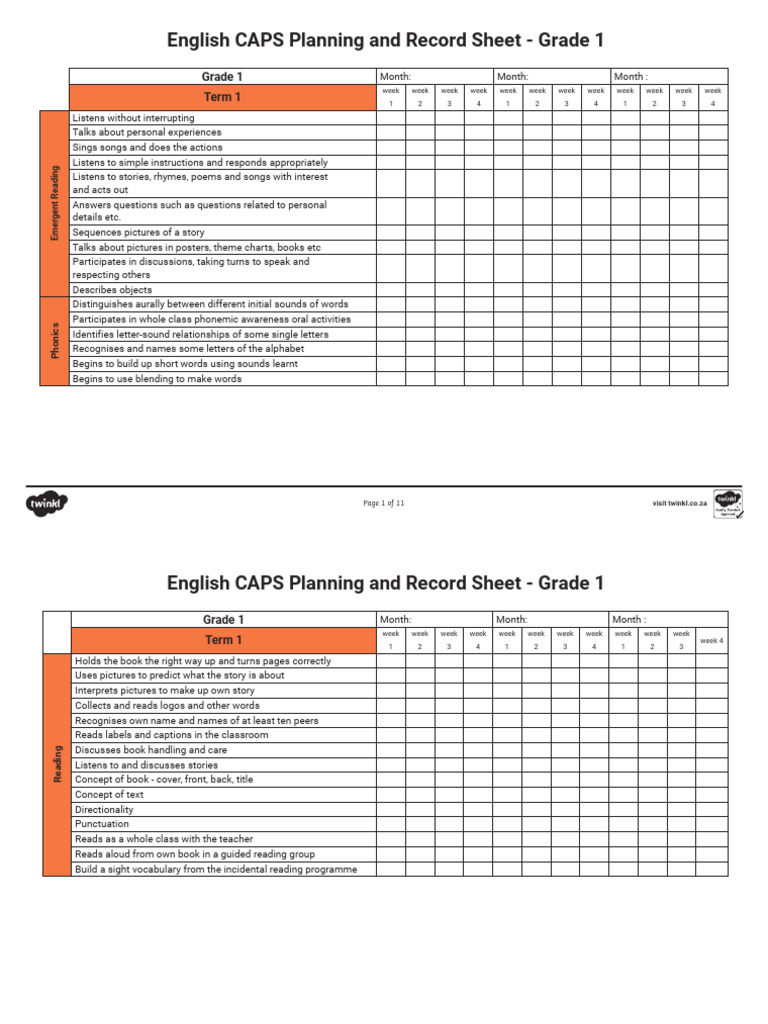 English CAPS Planning and record | PDF | Phonics | English Language