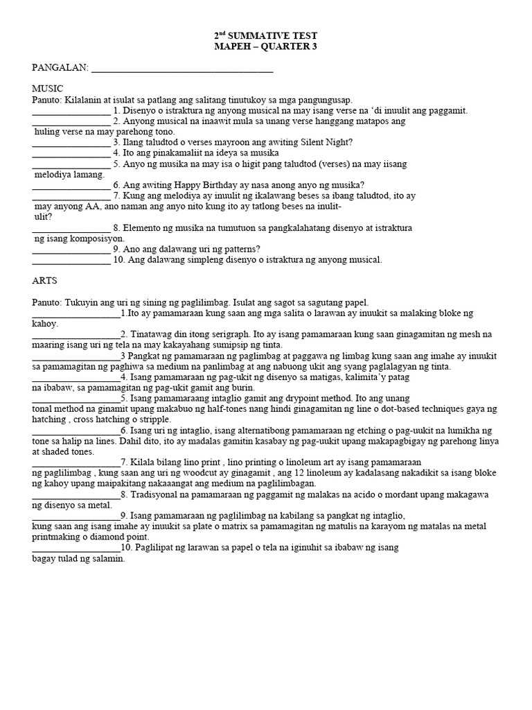 Mapeh Summative 2 - 3RD Quarter | PDF