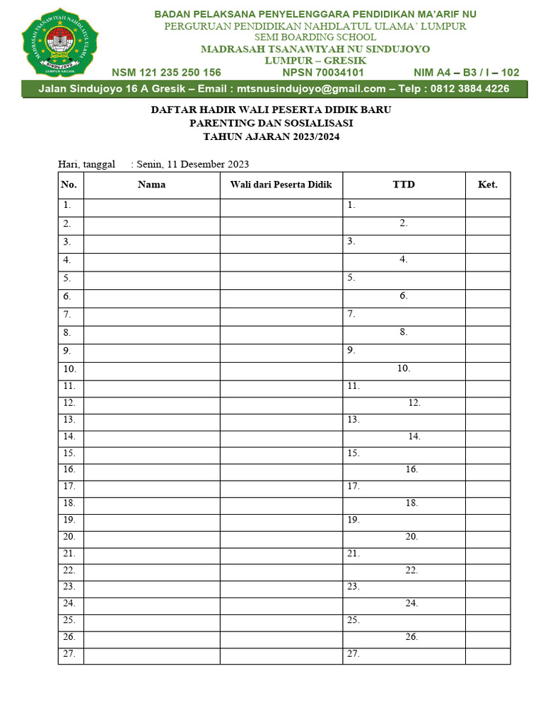Daftar Hadir Sosialisasi Kurmer | PDF