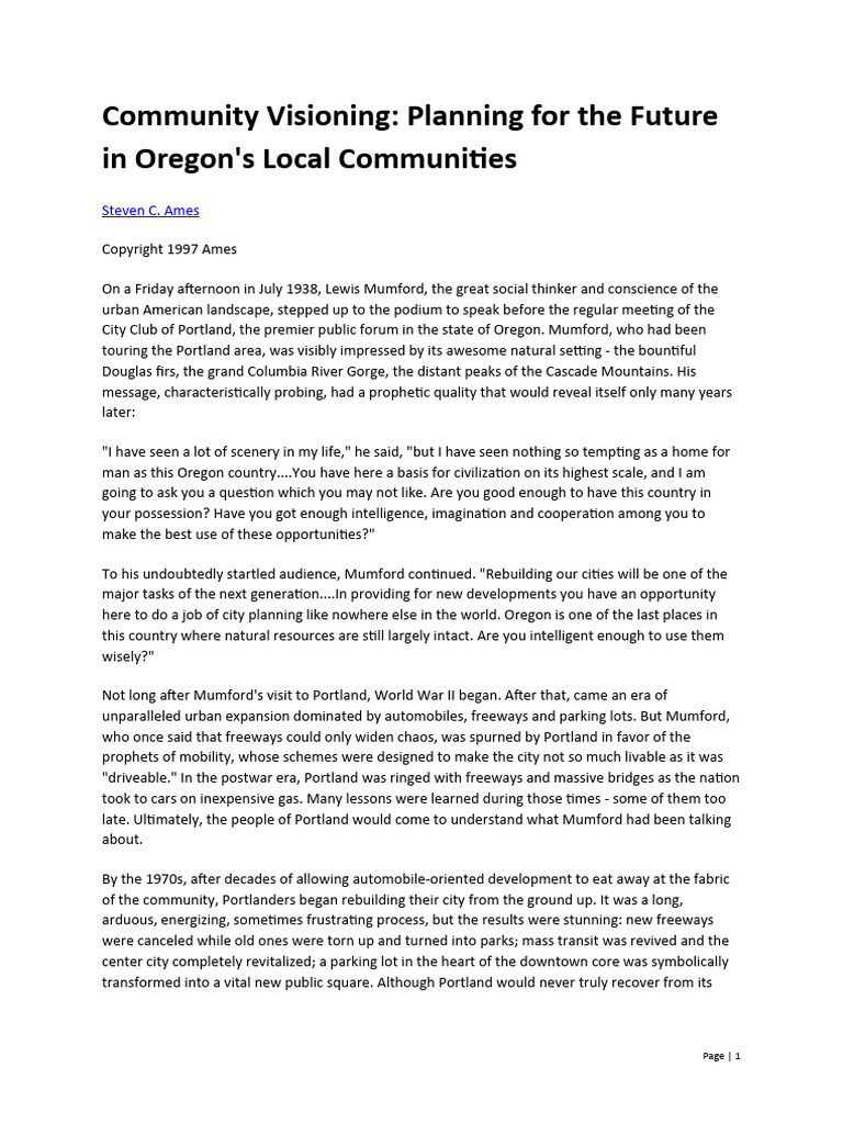 Community Visioning - Oregon Model | PDF | Oregon | Portland