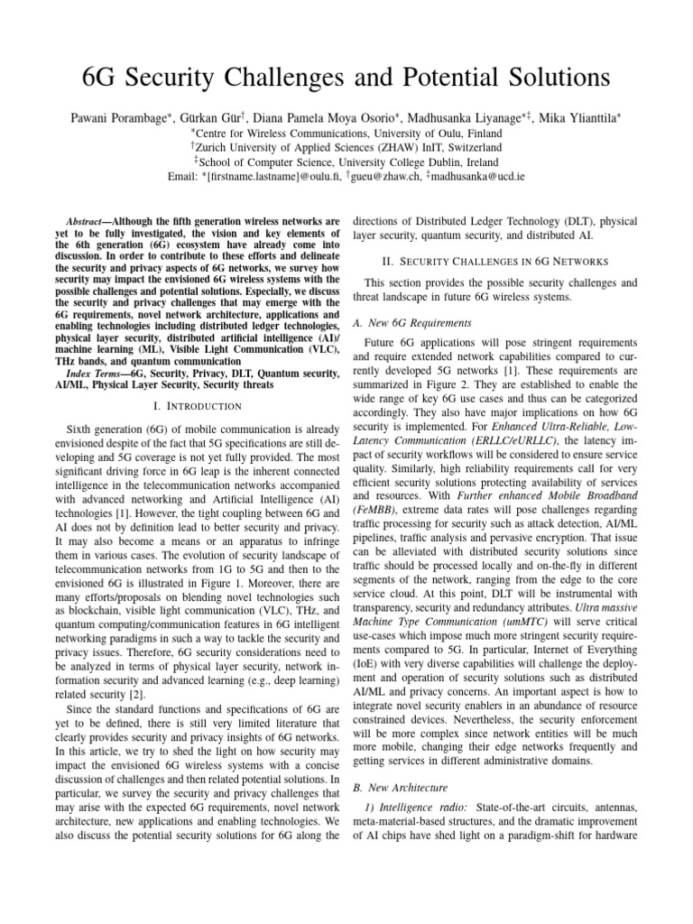 2022 - 6G Security Challenges and Potential Solutions | PDF | Security | Computer Security