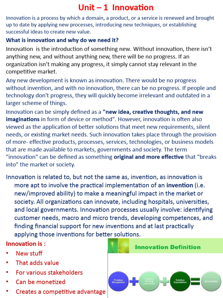 Unit – 1 Innovation | PDF | Innovation | Internet Of Things