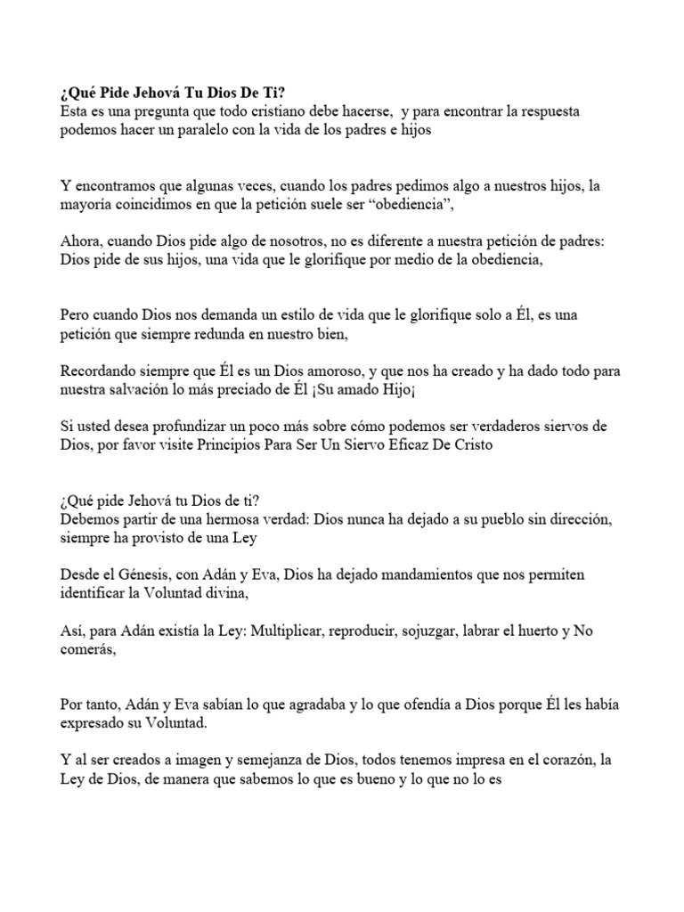 Qué Pide Jehová Tu Dios de Ti | PDF | Amor | Dios