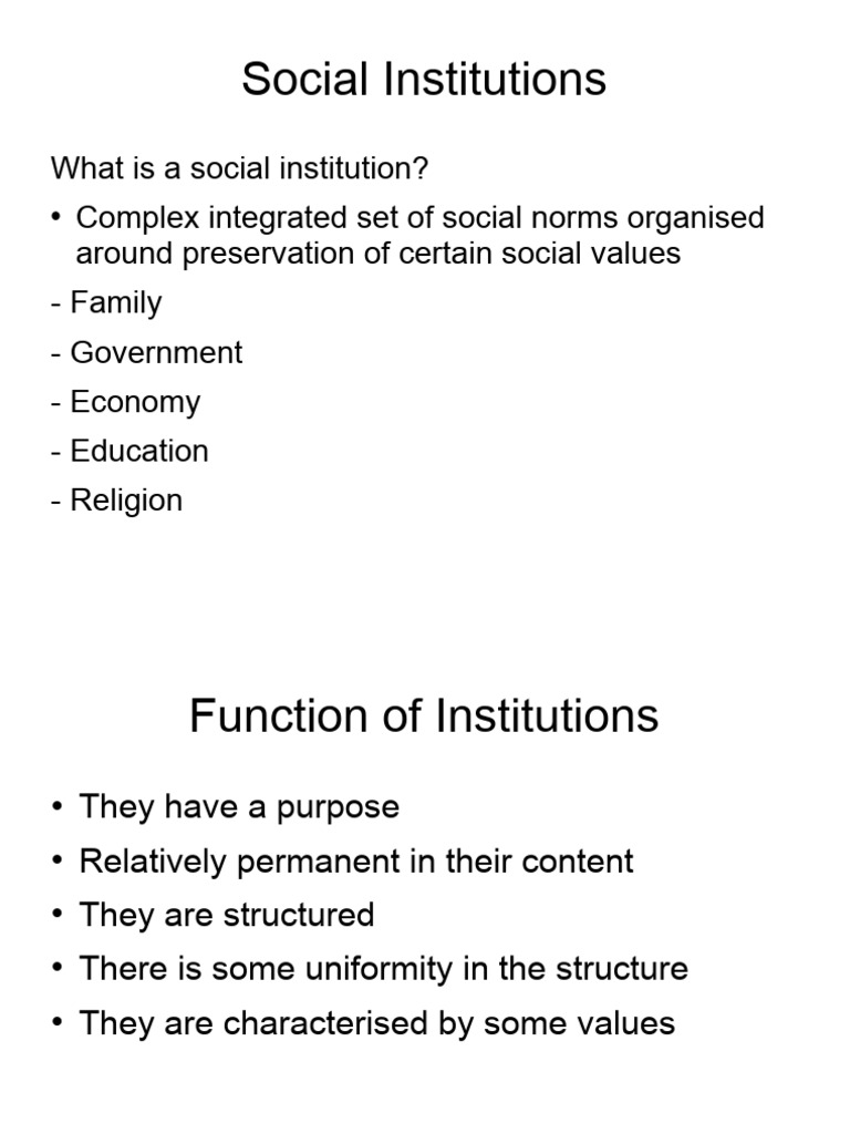 Functions of Social Institutions Explained | PDF