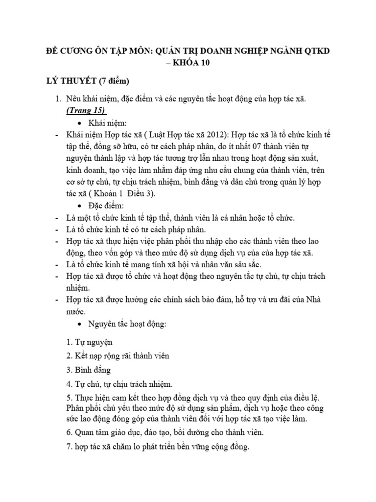 Đề Cương Ôn Tập Môn Qtdn | PDF