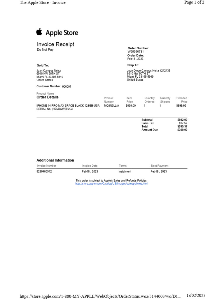 Invoice Receipt: Do Not Pay | PDF