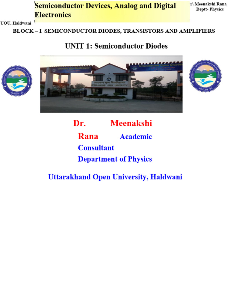 Semiconductor Devices, Analog and Digital Electronics Unit I | PDF | P–N Junction | Semiconductors